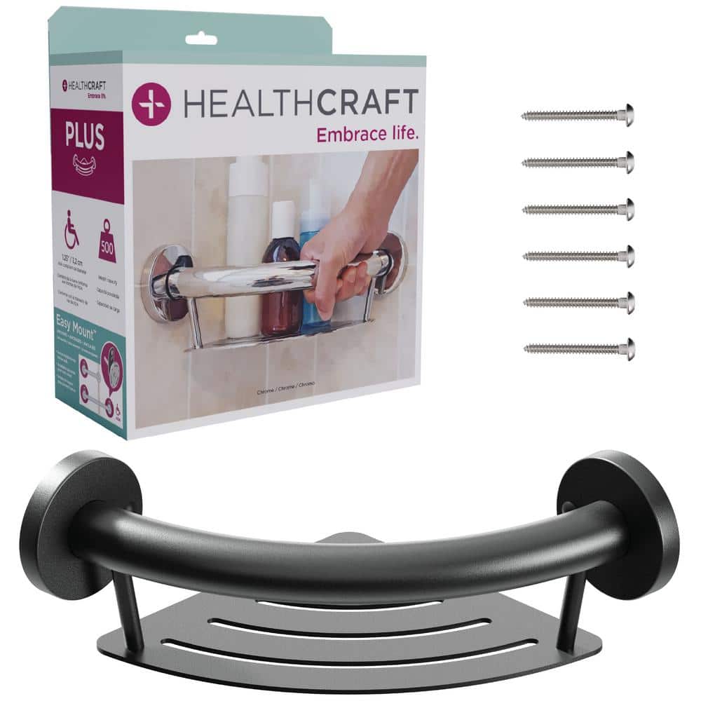 HEALTHCRAFT PLUS, 9 .5 in. Concealed Screw Grab Bar And Corner Shelf, 2 ...