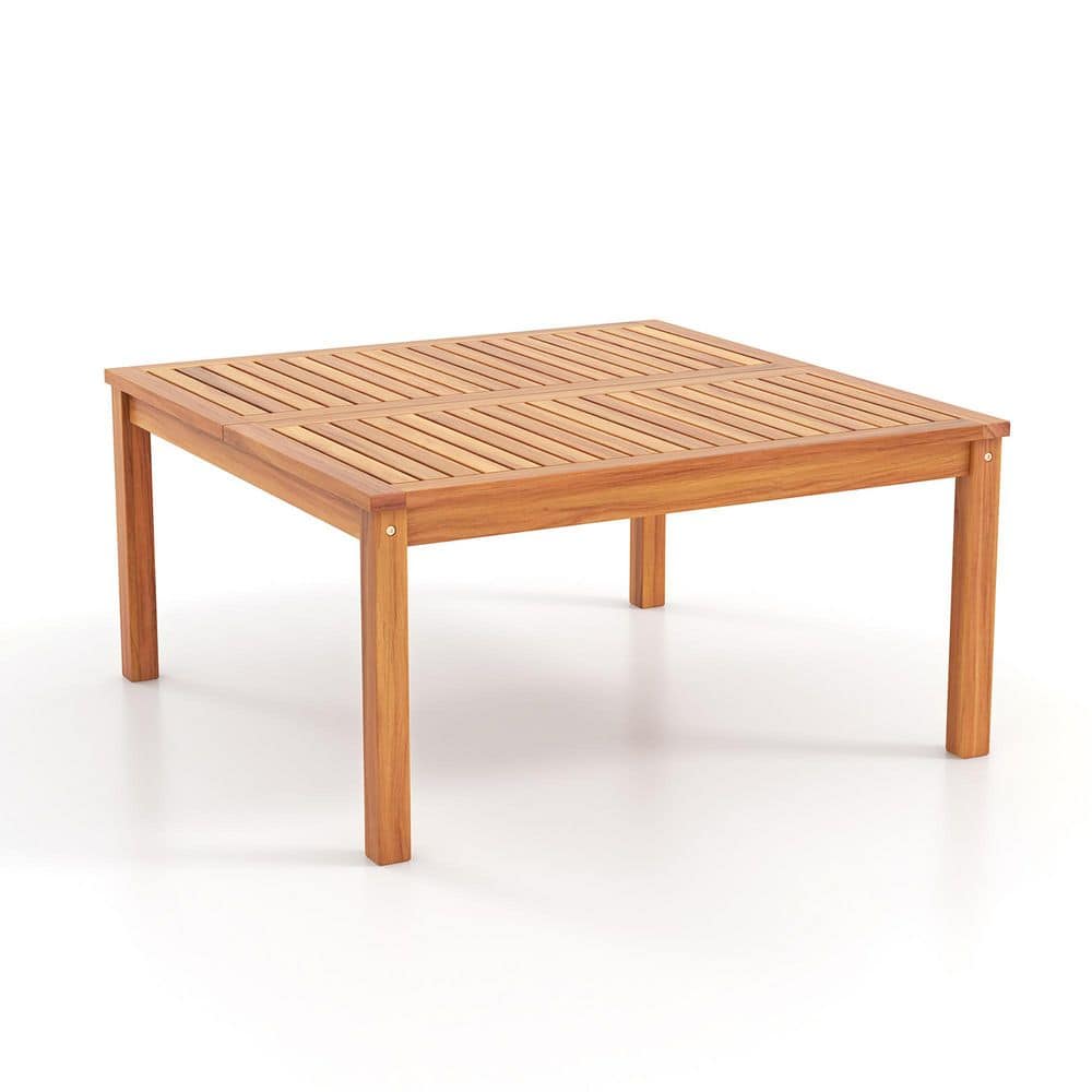 Gymax Outdoor Coffee Table w/ Slatted Tabletop Small Outside Table ...