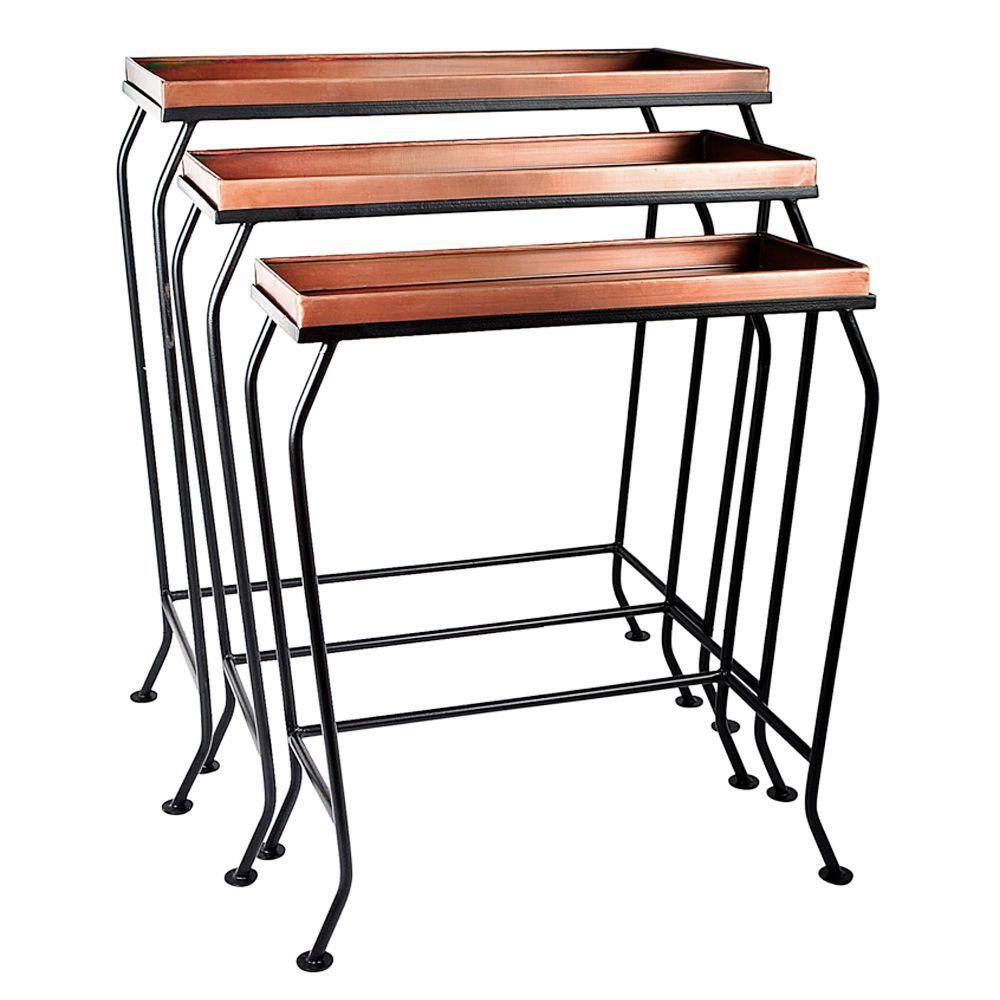 Black Metal Antique Copper Rectangular Patio Tray with Stand (3-Pack ...