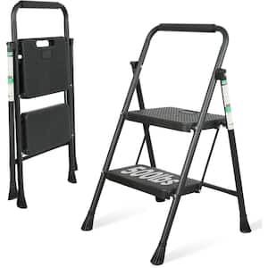 maocao hoom 3.4 ft. Reach Steel 3-Step Ladder Portable Black Folding ...