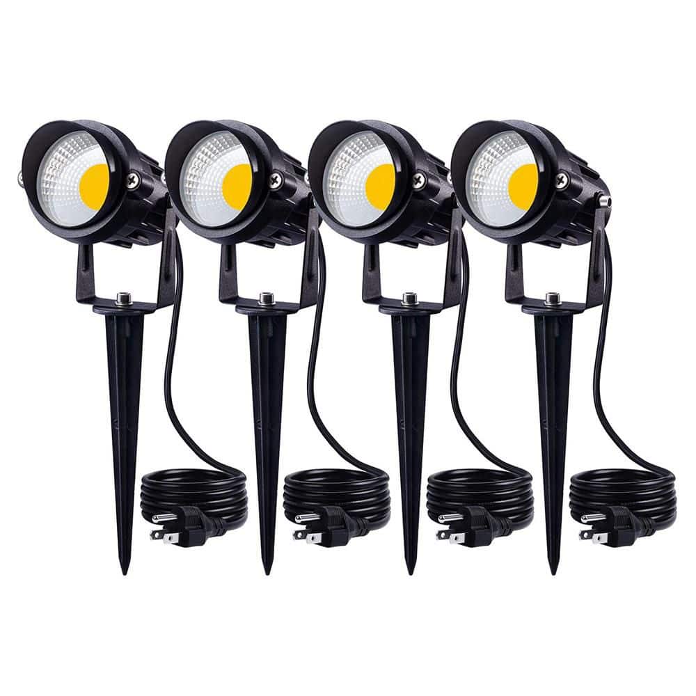 120V Plug in Outdoor Waterproof 12W LED Spotlight with Spiked Stake (4 ...