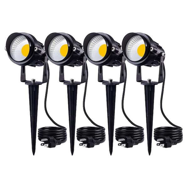 120V Plug in Outdoor Waterproof 12W LED Spotlight with Spiked Stake (4 ...
