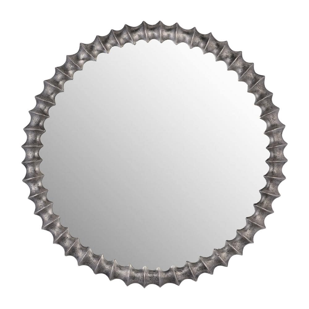 Liv & Skye Silver 29 in. x 29 in. Modern Round Metal Ring Texture ...