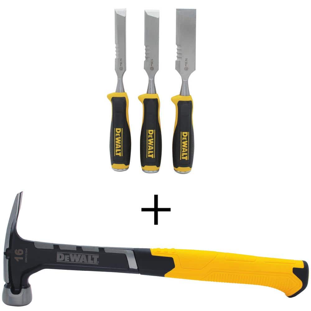 DEWALT Side Strike Chisel Set (3-Piece) and 16 oz. Rip Claw Hammer ...