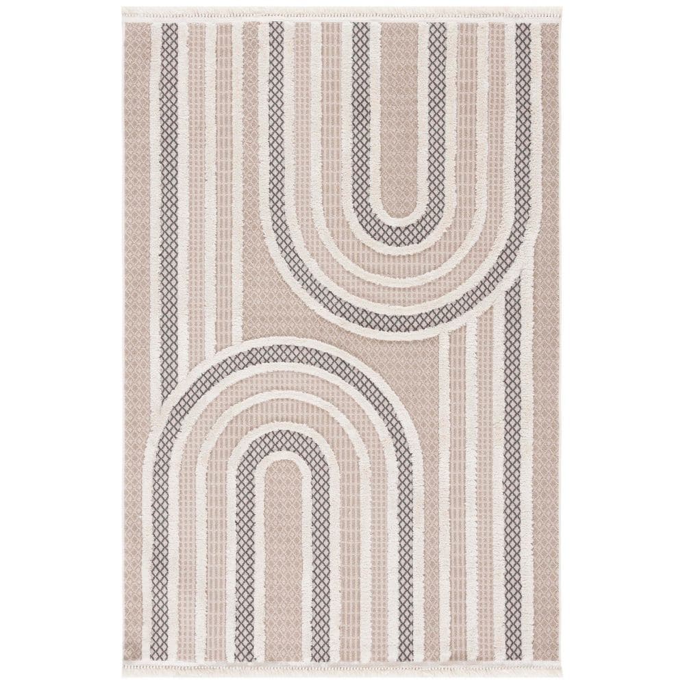 SAFAVIEH Urban 9 ft. x 12 ft. Beige/Ivory Geometric High-Low Area Rug ...