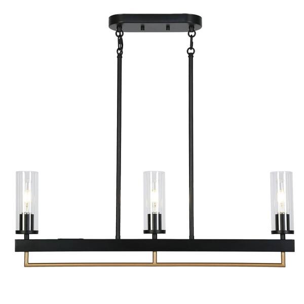 Zevni Yehudis Modern Industrial 3-light Black Linear Island Pendant ...