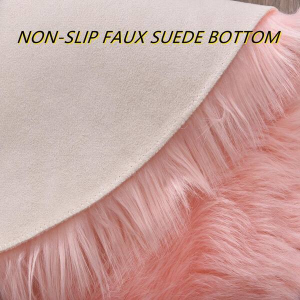 iliebe Sheepskin Faux Furry Pink Fluffy Rugs 5 ft. x 6 ft. 6 in. Area ...
