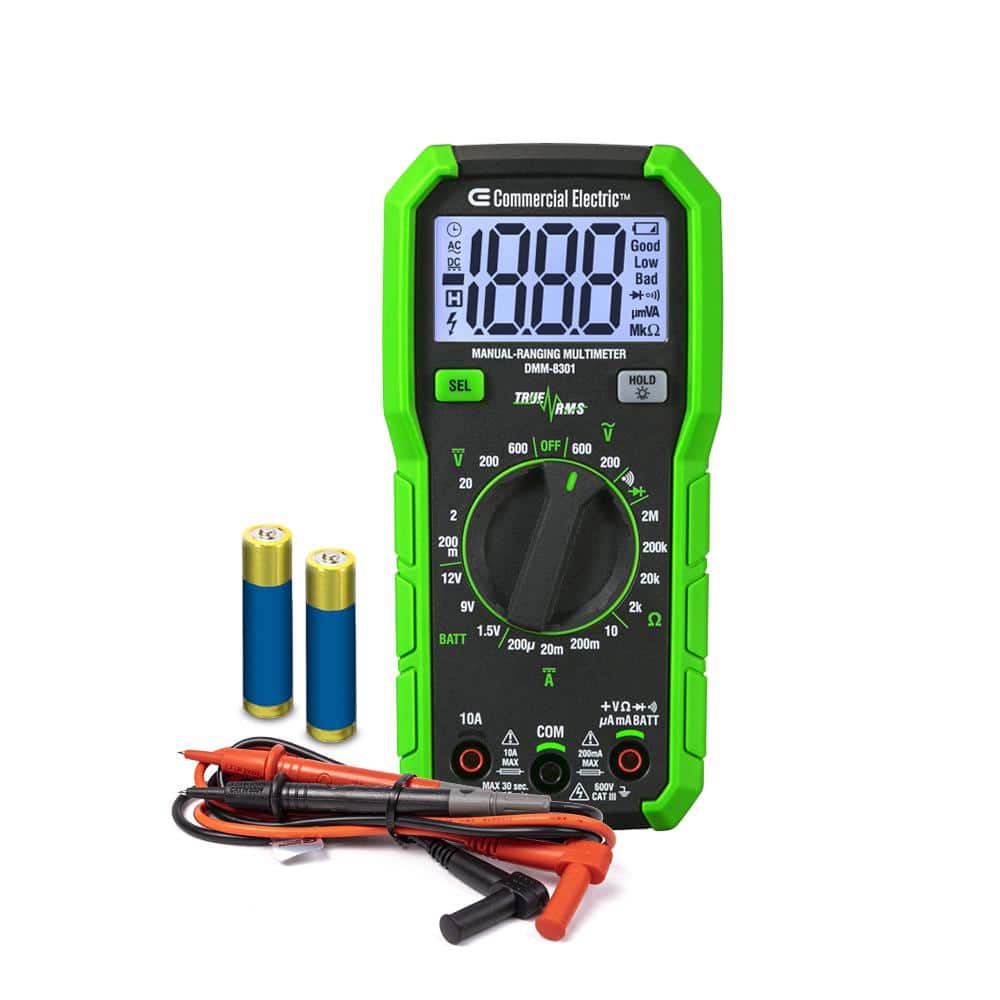 Commercial Electric 600-Volt True RMS Manual-Ranging Digital Multimeter ...