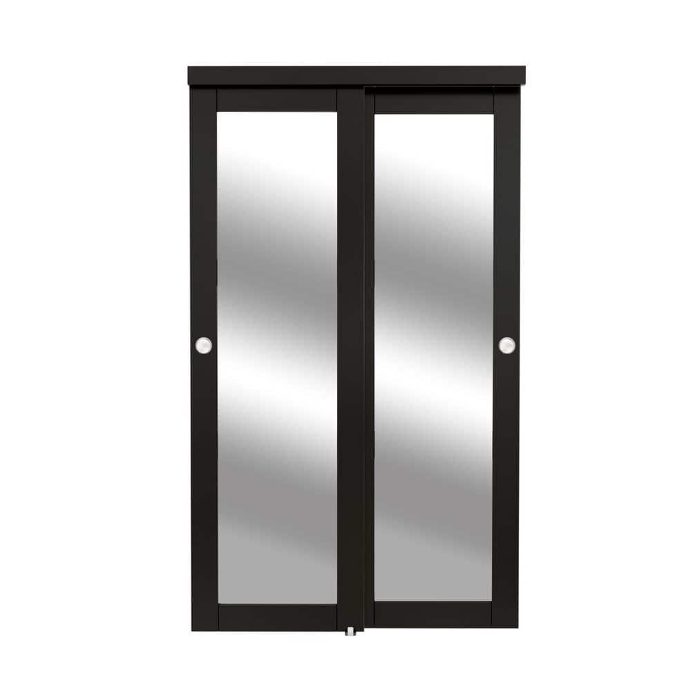ARK DESIGN 48 in. x 80 in. Solid Core 1-Lite Mirror Black Finished MDF ...