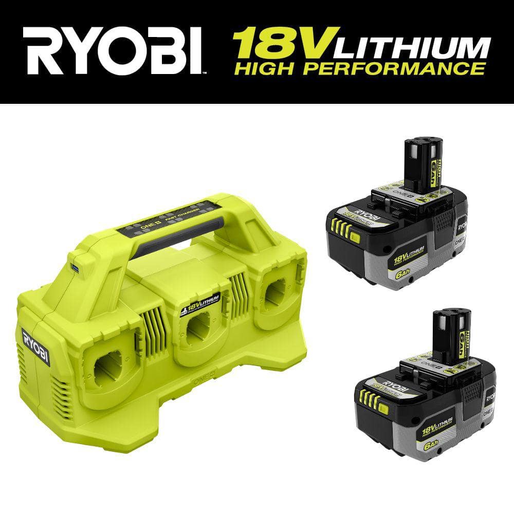 RYOBI ONE+ 18V 6-Port Fast Charger with 6.0 Ah HIGH PERFORMANCE Battery ...