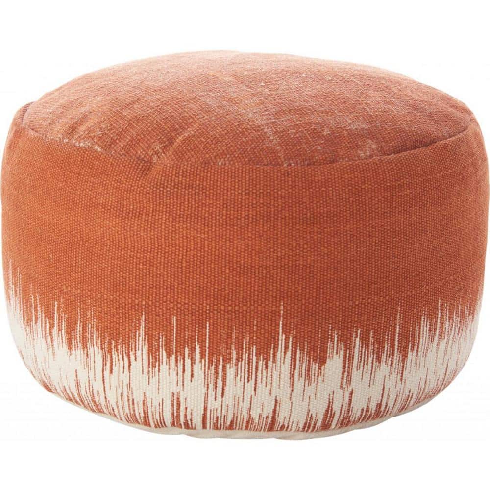 HomeRoots Amelia Orange and White Cotton Round Accent Ottoman ...