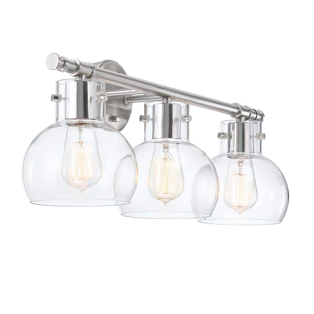 Logmey 24.61 in. 3-Light Wall Mount Brushed Nickel Bathroom Vanity ...