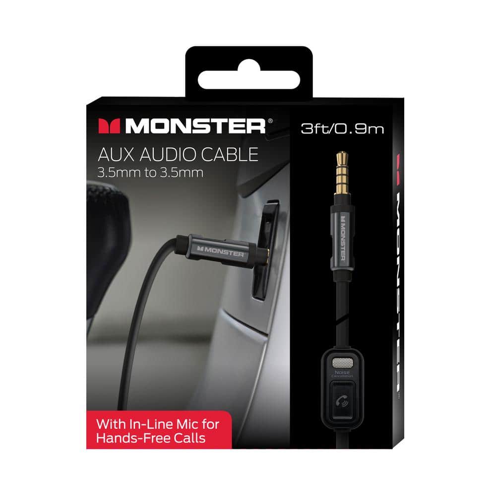 Monster Auxiliary Audio Cable 3.5mm with Hands Free Mic 3ft