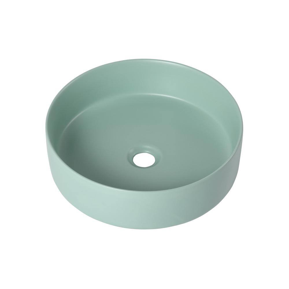 Tatahance 15.7 in. Ceramic Gloss Light Green Round Console Sink Art ...