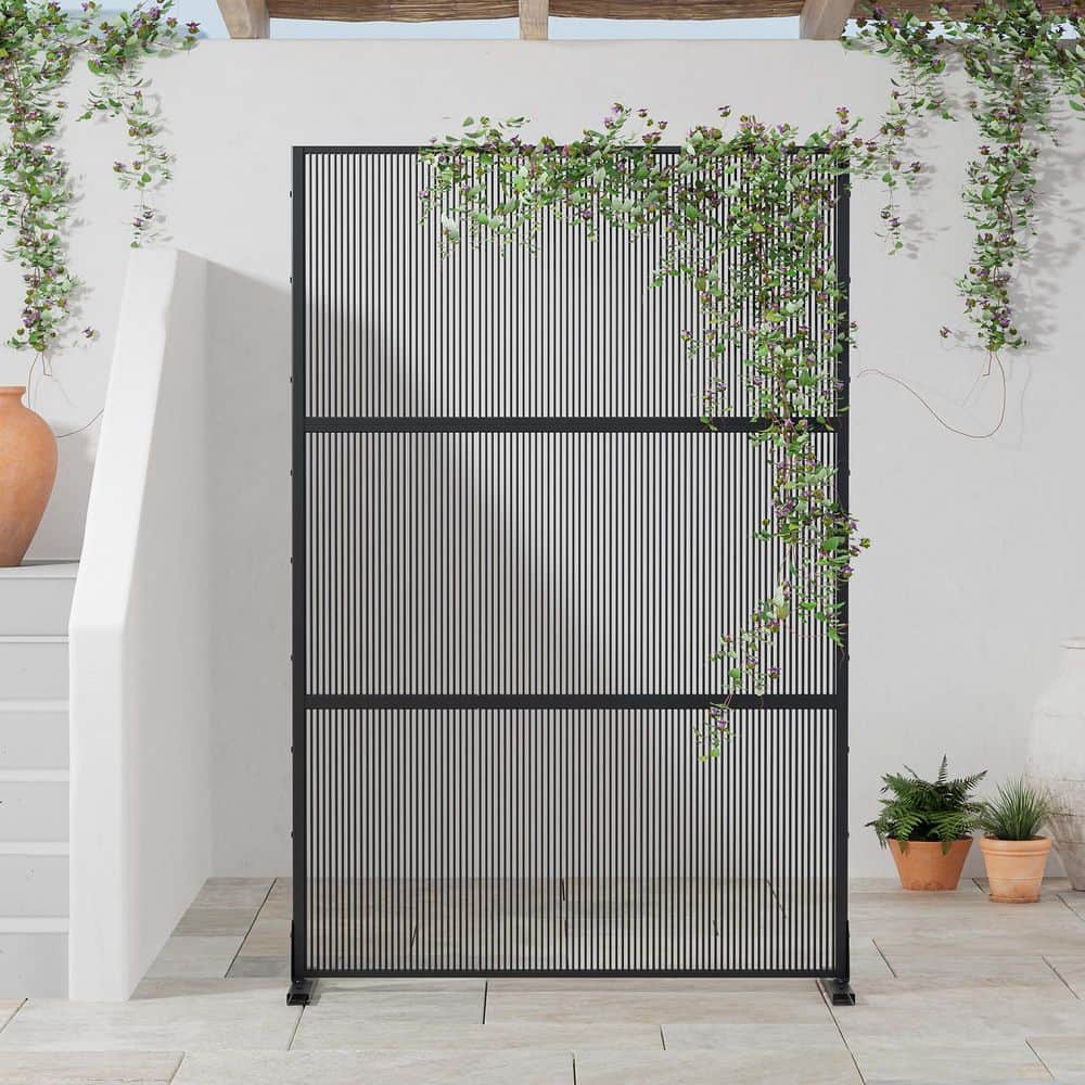 Dovelina 47 in. x 72 in. Black Rattan Weaving Garden Screens Room Divider Outdoor Privacy Screen ...