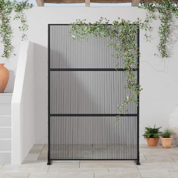 Dovelina 47 in. x 72 in. Black Rattan Weaving Garden Screens Room ...