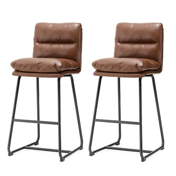 Glitzhome 30.75 in. H Seat Modern Brown Metal Thick Leatherette Bar ...