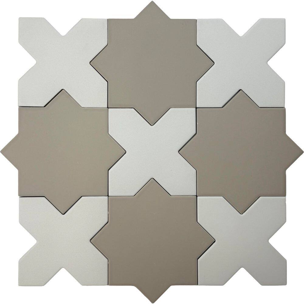 Apollo Tile Seville 7 in. x 12 in. Ecru Taupe Star with Pure White ...