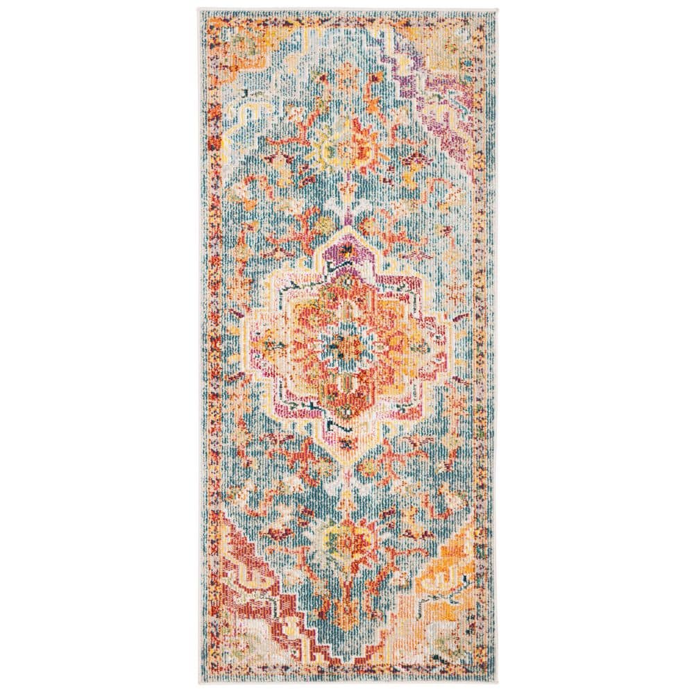 SAFAVIEH Crystal Orange/Teal 2 ft. x 5 ft. Distressed Border Area Rug ...