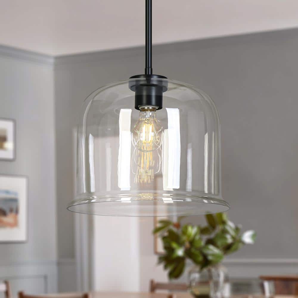 LNC Modern 11.8 in. 1-Light Black Island Pendant Light with Bell Clear ...