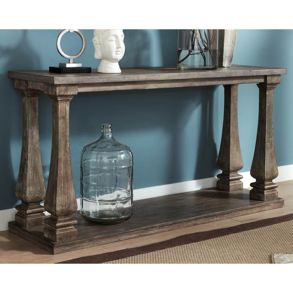 Signature DESIGN BY ASHLEY Johnelle 60 in. Gray Rectangle Wood Console ...