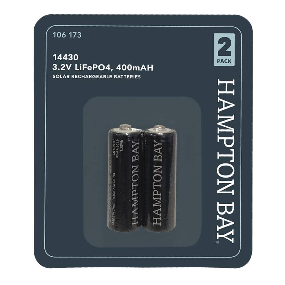 Hampton Bay Lithium Phosphate 400mAh Solar Rechargeable 14430 Batteries ...