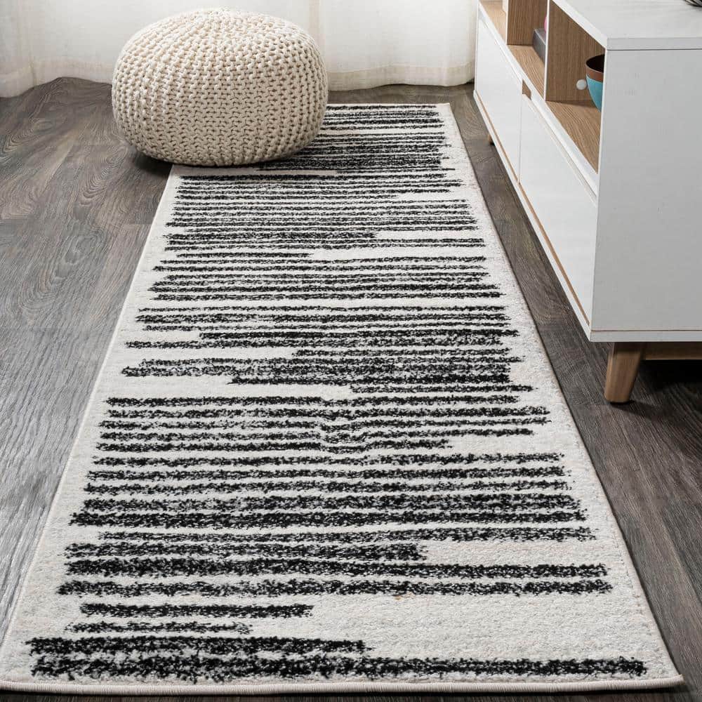 JONATHAN Y Khalil Modern Berber Stripe Cream/Black 2 ft. x 14 ft ...