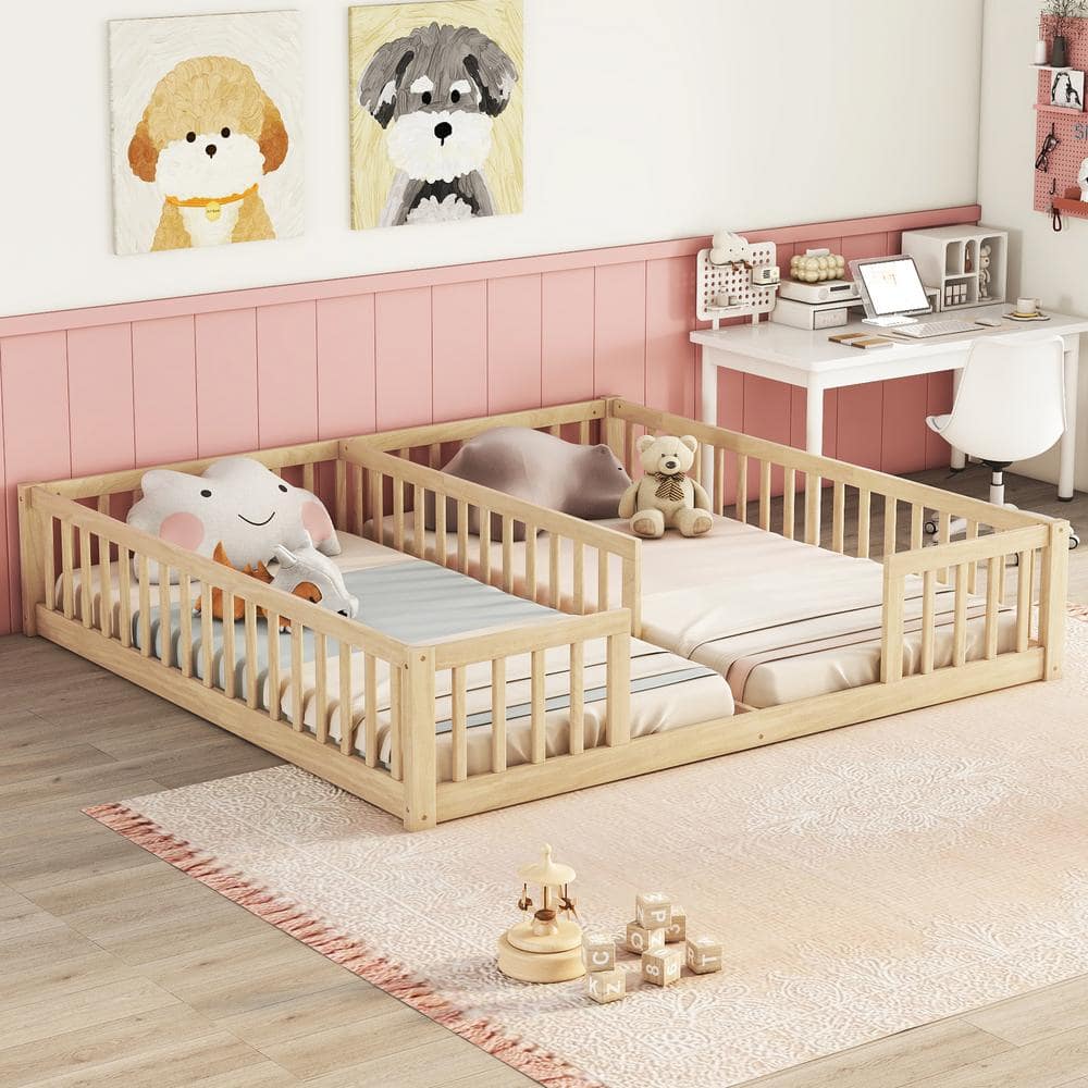 Harper & Bright Designs Natural Twin Size Wood Frame Double Kid Bed ...
