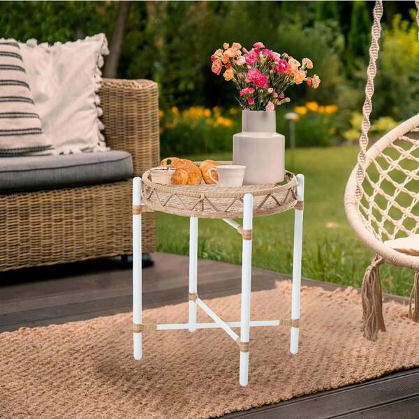 ESILOO 20 in. Outdoor Round End Table-Weatherproof and Multifunctional ...