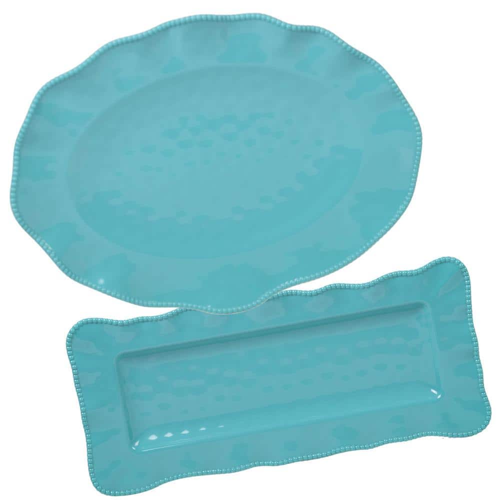 Certified International Perlette Teal 2-Piece Multi-Colored Platter Set ...