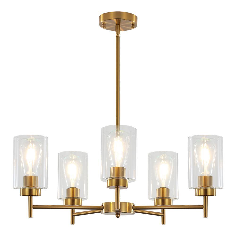 LWYTJO Delmo 5-Light Gold Dimmable Rustic Chandelier with Cylinder ...