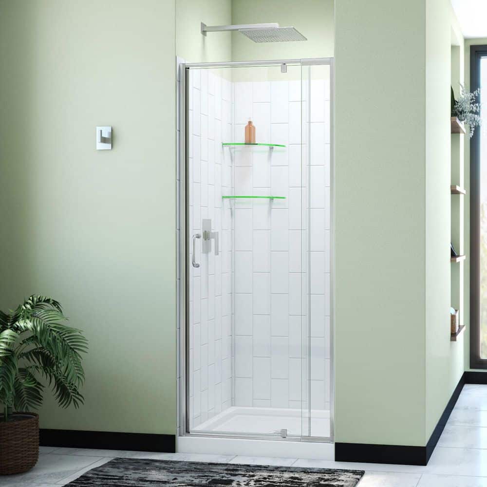 DreamLine 32 in. D x 32 in. W x 78 3/4 in. H Pivot Semi-Frameless Shower Door Base and White ...
