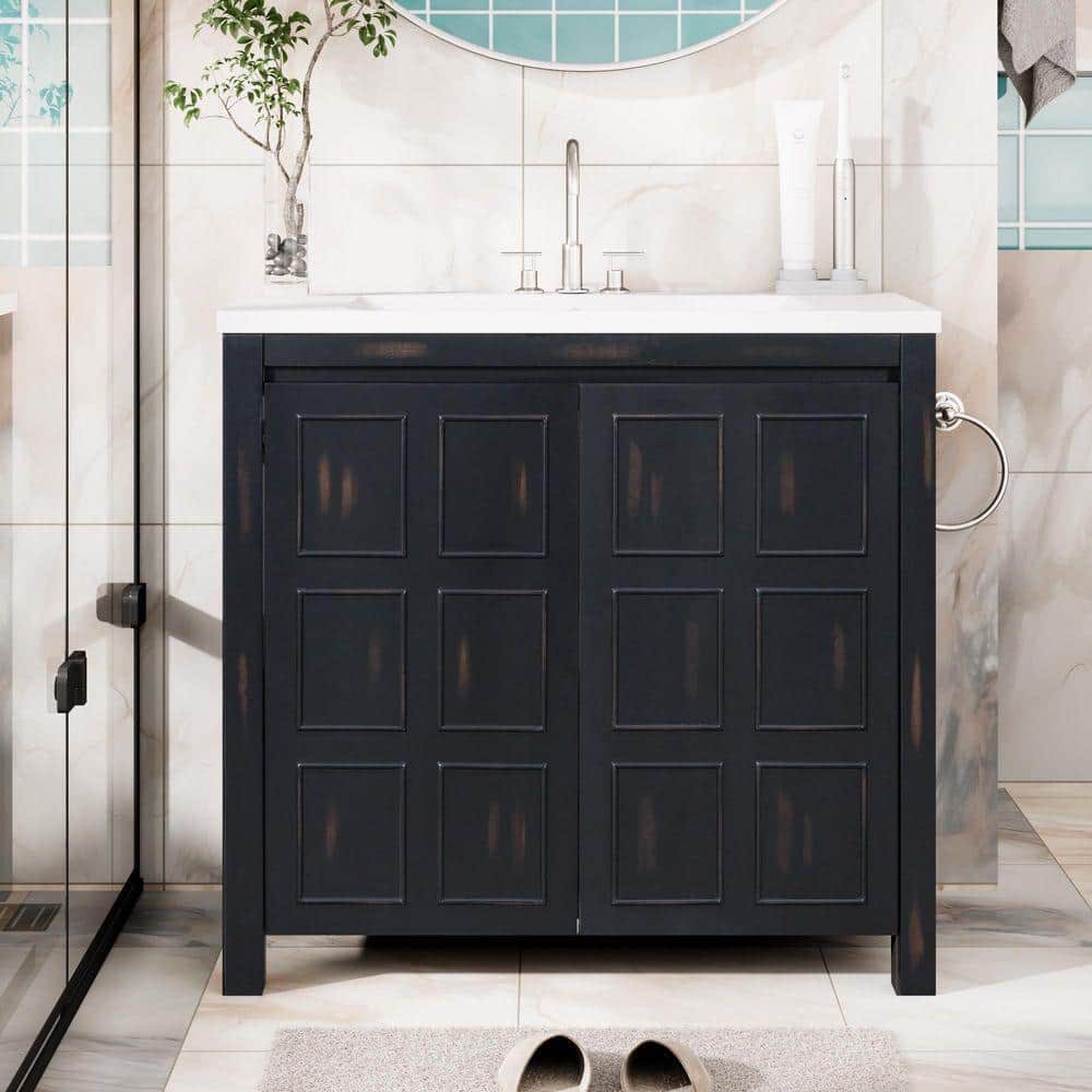 Qidian 36 in.W x 18 in.D x34 in. H Espresso Freestanding Bathroom ...