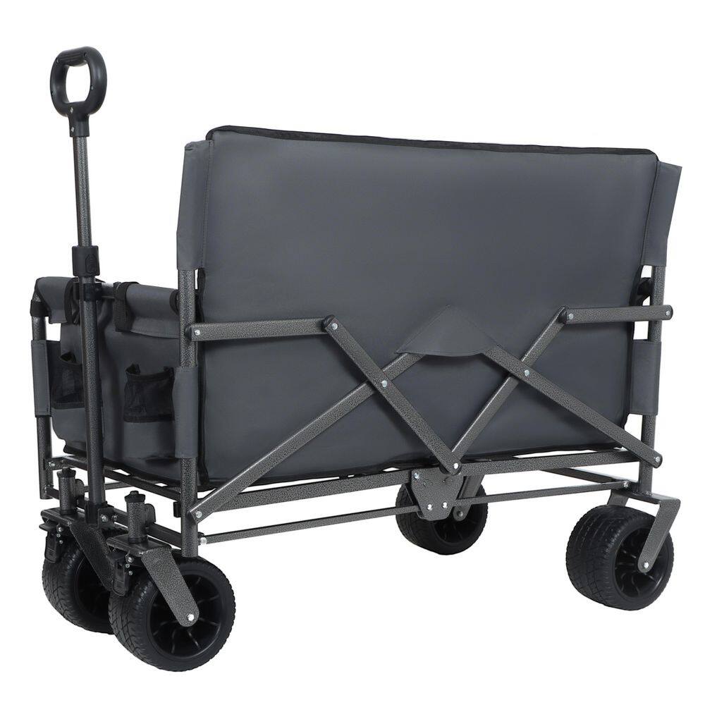 6.4 cu ft. Metal Gray 3-in-1 Convertible Folding Garden Cart with Bench ...