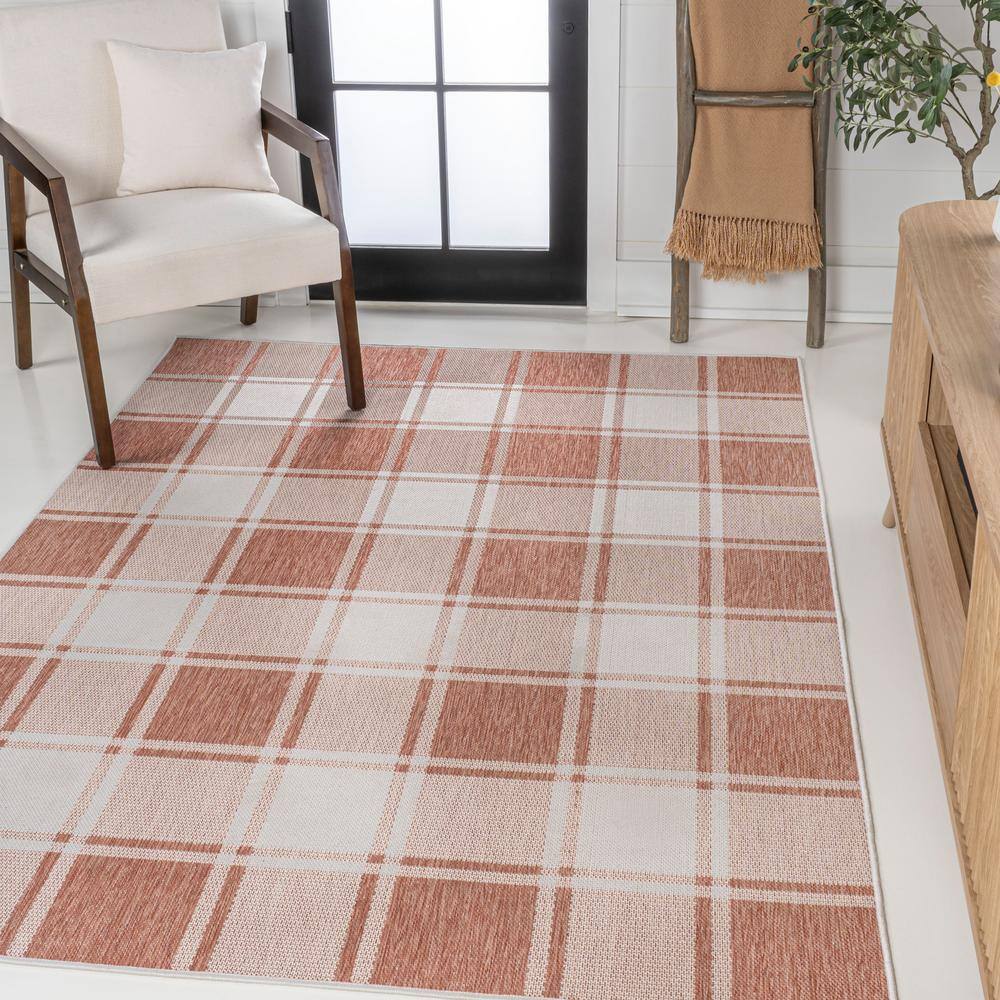 JONATHAN Y Sabine Traditional Farmhouse Bold Gingham Salmon/Cream 5 ft ...