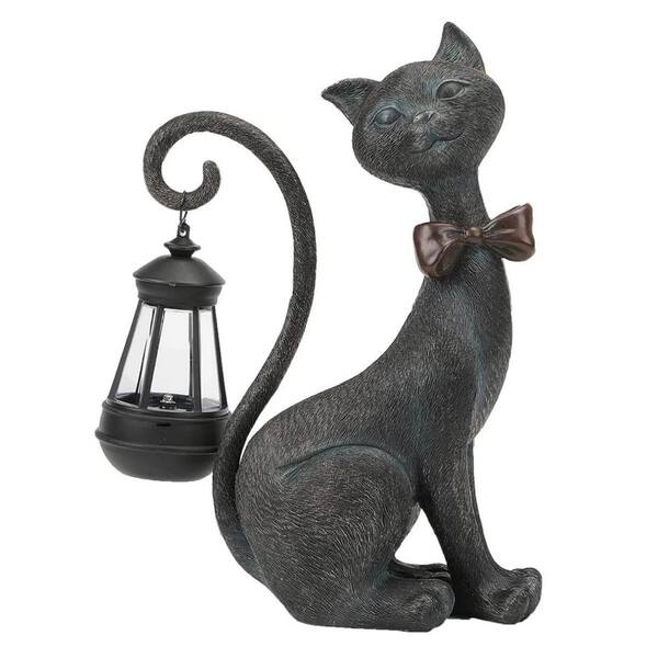 Bronze Resin Solar Outdoor Cat Garden Statues D0DKFCZWLC - The Home Depot