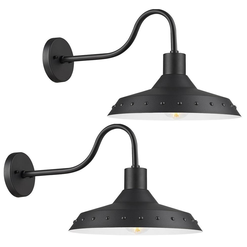 JAZAVA 16 in. Pebble Black Finish Outdoor Hardwired Wall Sconce Barn ...