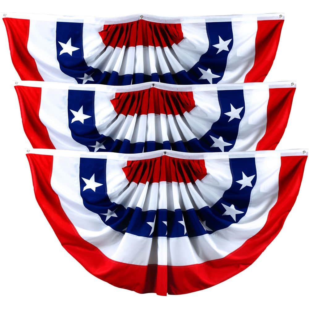 G128 1.5 ft. x 3 ft. Printed Polyester USA Fan Flag with Canvas Header Brass Grommets (3-Pack ...