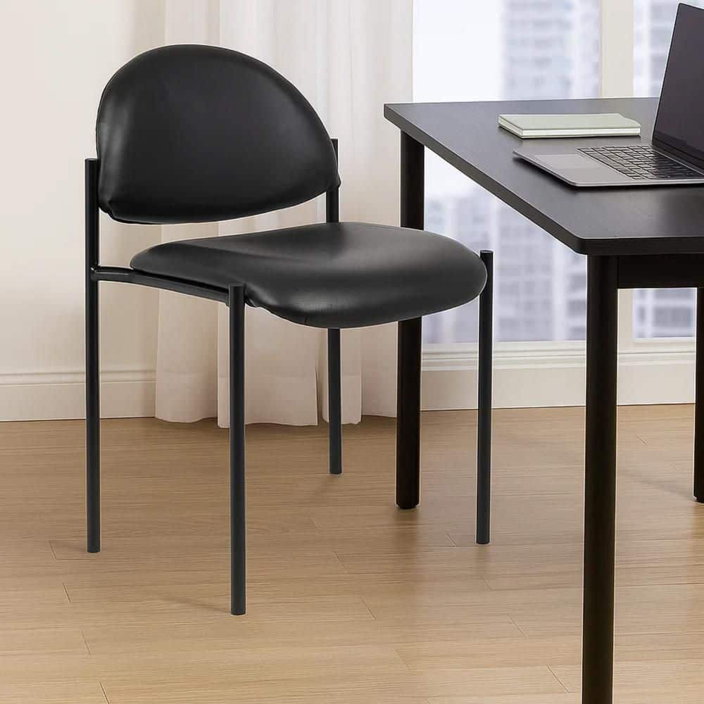 Benjara Addy Vinyl Diamond Stacking Task Chair in Black without Arms ...
