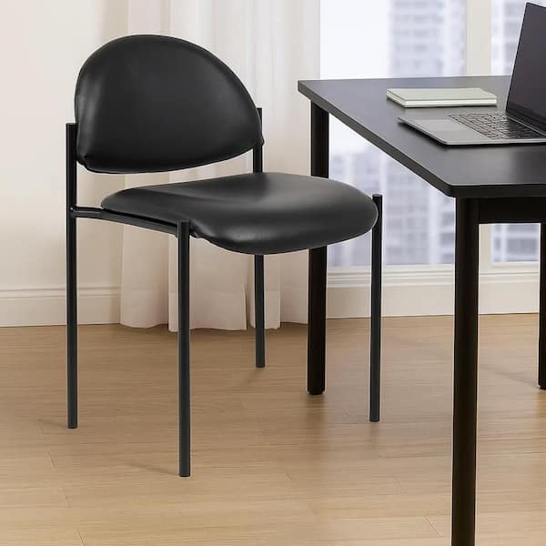 Benjara Addy Vinyl Diamond Stacking Task Chair in Black without Arms ...