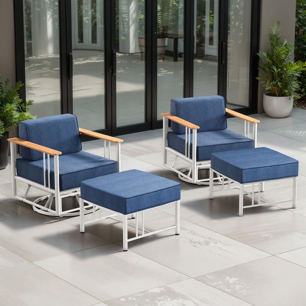 Opohoro Puffin 4-Piece Swivel Glider White Metal Frame Outdoor Rocking ...