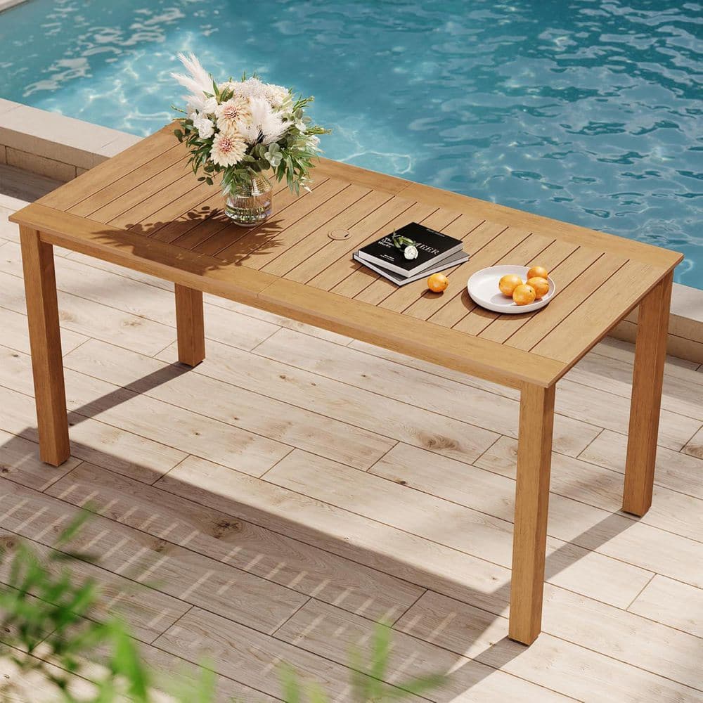 Mximu 67 in. Teak Plastic Outdoor Patio Dining Table for 4-6 Persons ...