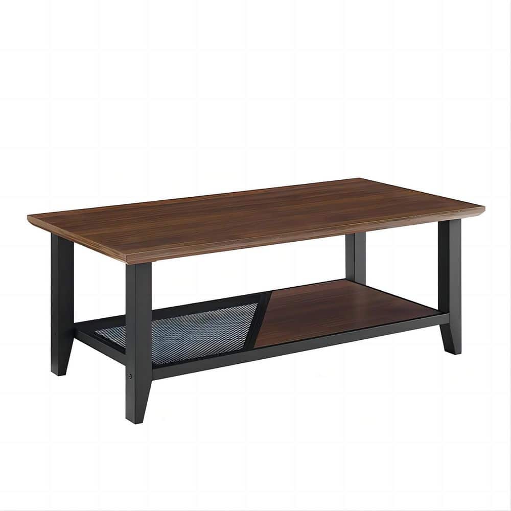 Siavonce 47.24 in. Dark Brown Wood 4-Legs Rectangle Coffee Table with ...