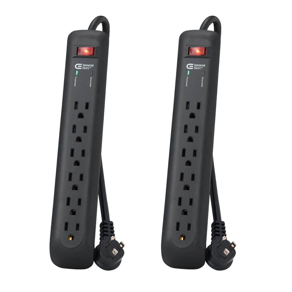 Commercial Electric 8 ft. 6-Outlet Surge Protector with 45-Degree Flat ...