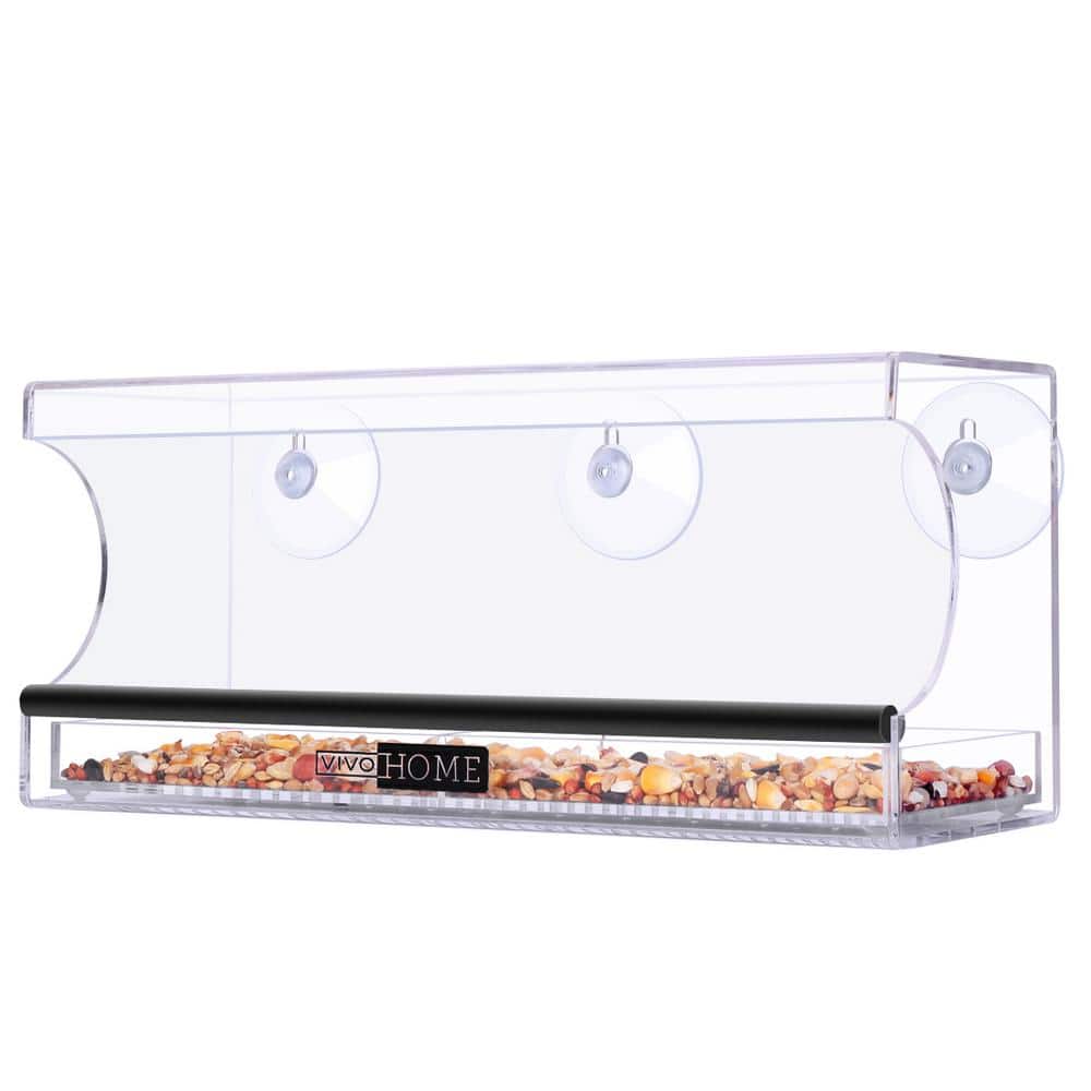 VIVOHOME Acrylic Squirrel Proof Rectangle Window Bird Feeder with ...