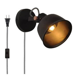 SUNLLOK Industrial 5.12 in. 1-Light Black Rotating Plug in Wall Sconces ...