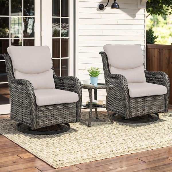Pocassy Crescent Moon Gray 3-Piece Wicker Patio Conversation Deep ...