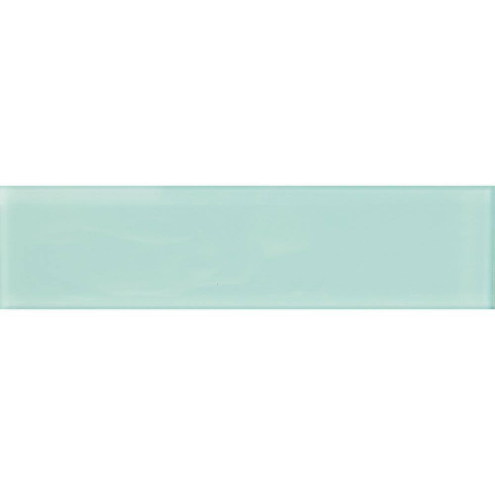 Apollo Tile Light Blue 3 in. x 12 in. Polished Glass Mosaic Tile Sample ...
