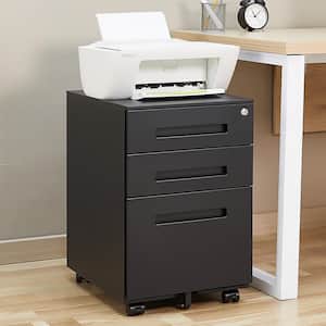 URTR Black 3-Drawer Mobile File Cabinet, Under Desk Metal Rolling ...