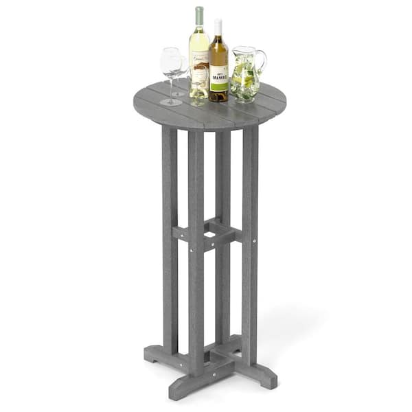 SKONYON HDPE Round Outdoor Bar Height Table with Slatted Top ...